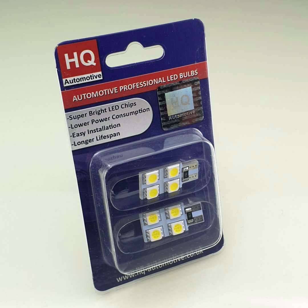 HQ Automotive Car LED Bulbs 2x 12V 1x4 SMD-5050 W5W T10 501 CanBus ...